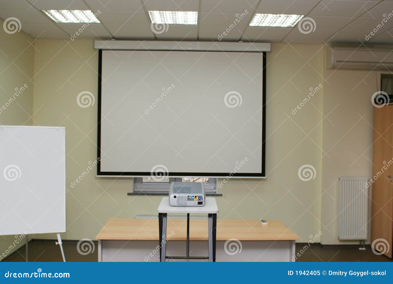 Projection Screen in the Boardroom with Projector on Table Stock Image ...