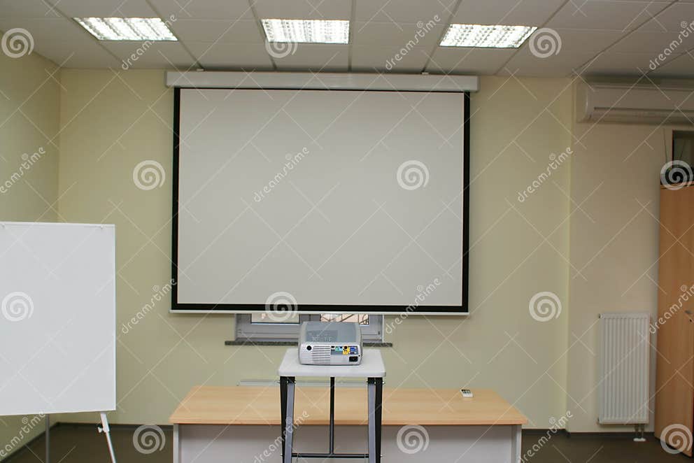 Projection Screen in the Boardroom with Projector on Table Stock Image ...