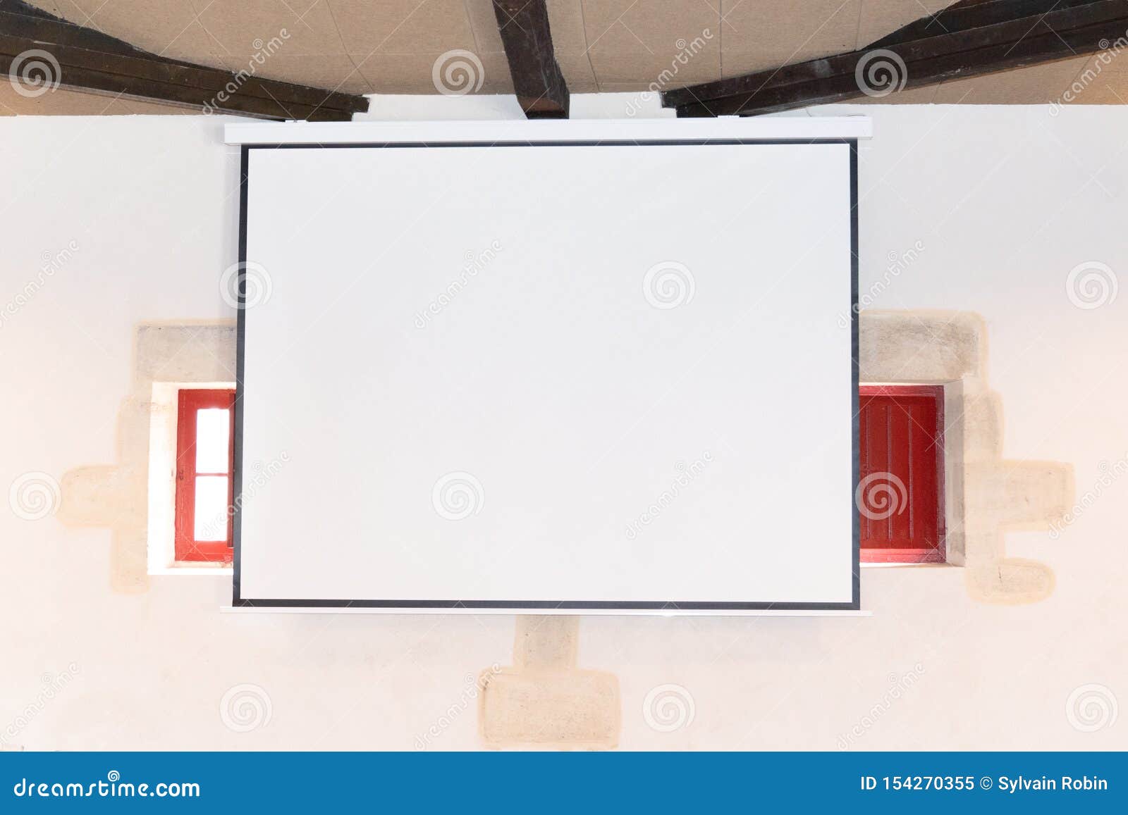 Projection Screen for Overhead Projector in Wall Stock Image - Image of ...