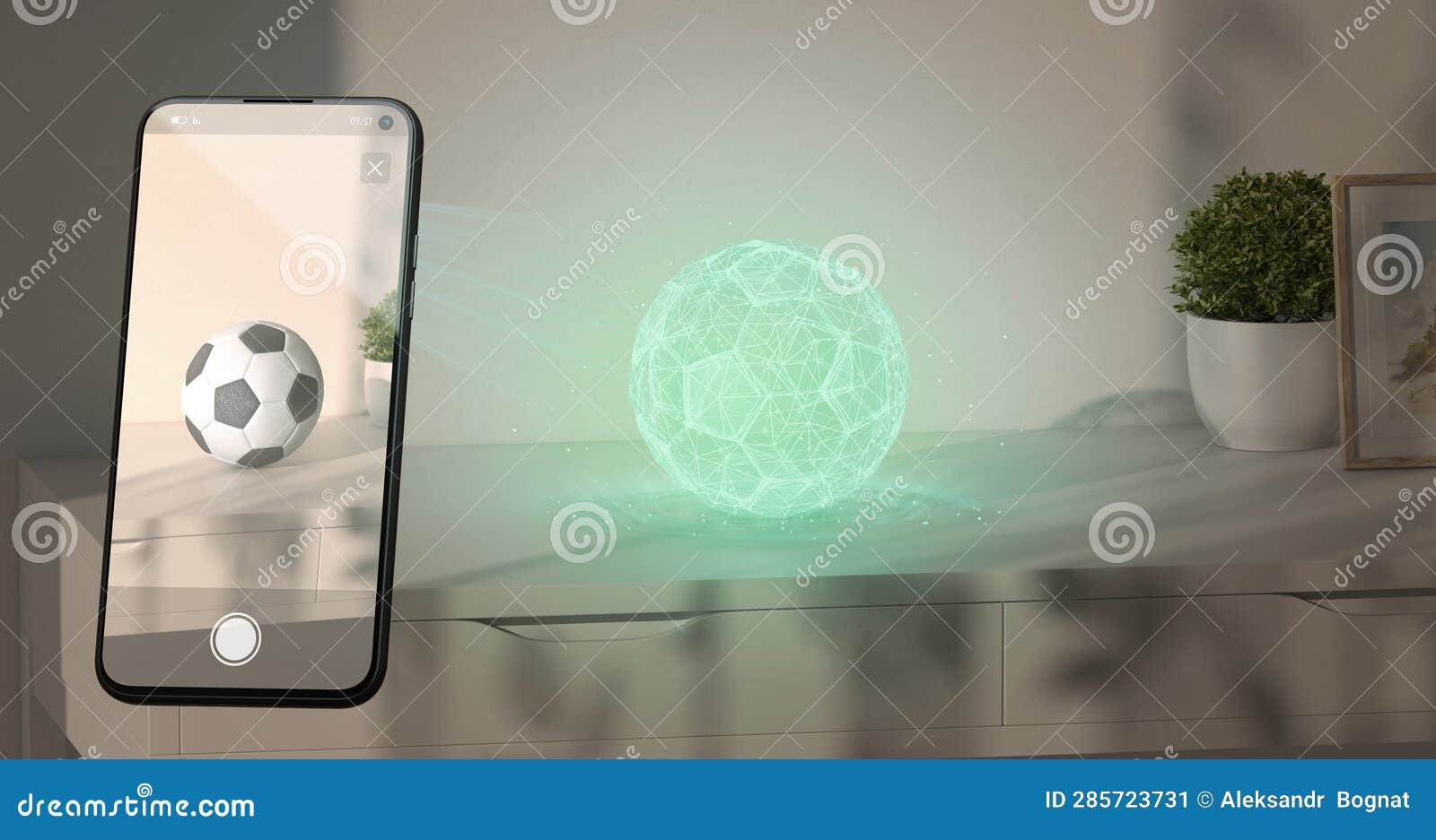 Projection Soccer Ball Hologram on Table Phone Display Augmented ...