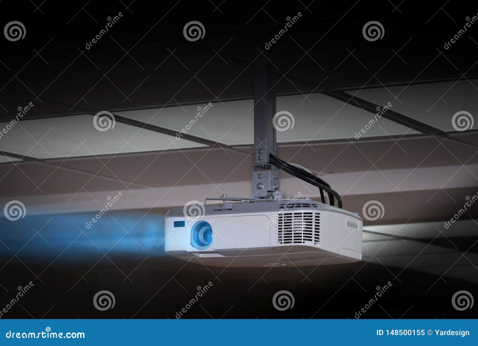 Projector Hanging on Ceiling of Meeting Room with All Lights Out Stock ...