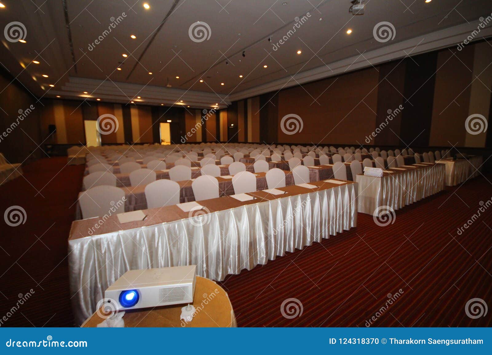 The Projector is Placed on a Table Covered with a White Cloth Pl Stock ...