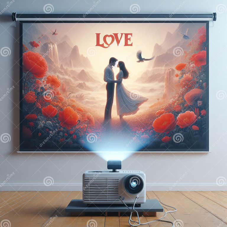 A Projector Projecting a Love Scene Onto the Wall. Stock Illustration ...