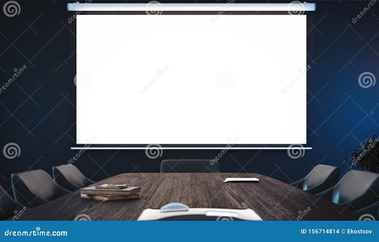 Projector Screen Canvas in Modern Conference Room. 3d Rendering Stock ...
