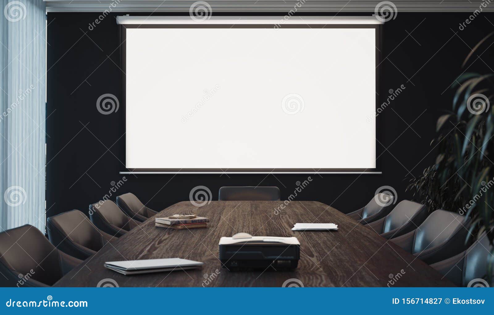 Projector Screen Canvas in Modern Conference Room. 3d Rendering Stock ...
