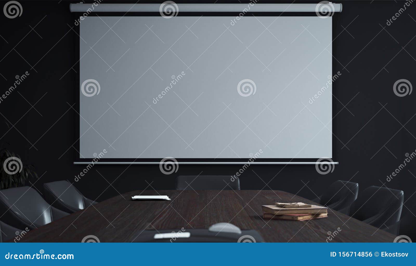 Projector Screen Canvas in Modern Conference Room. 3d Rendering Stock ...