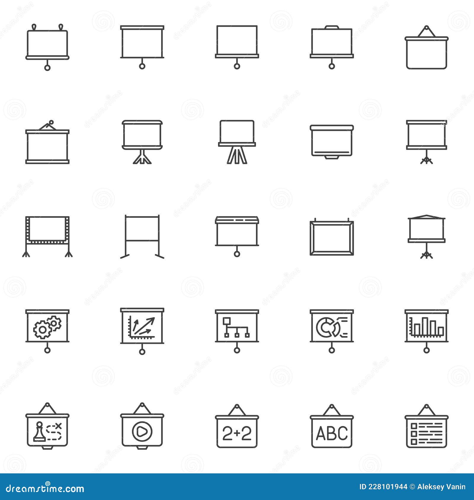 Projector Screen Line Icons Set Stock Vector - Illustration of ...