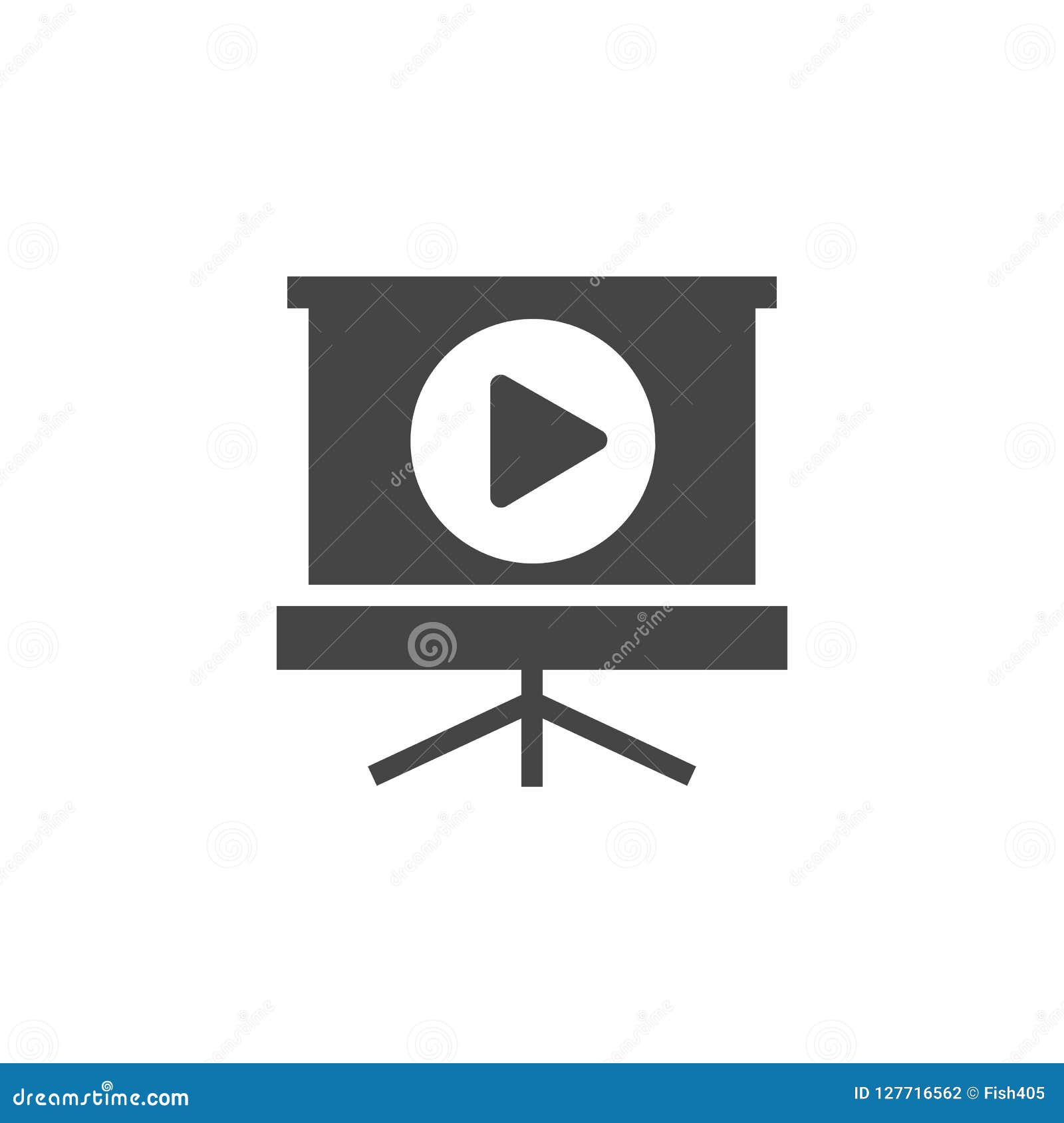Projector Screen and Play Button Flat Icon. Web Conference, Webinar ...