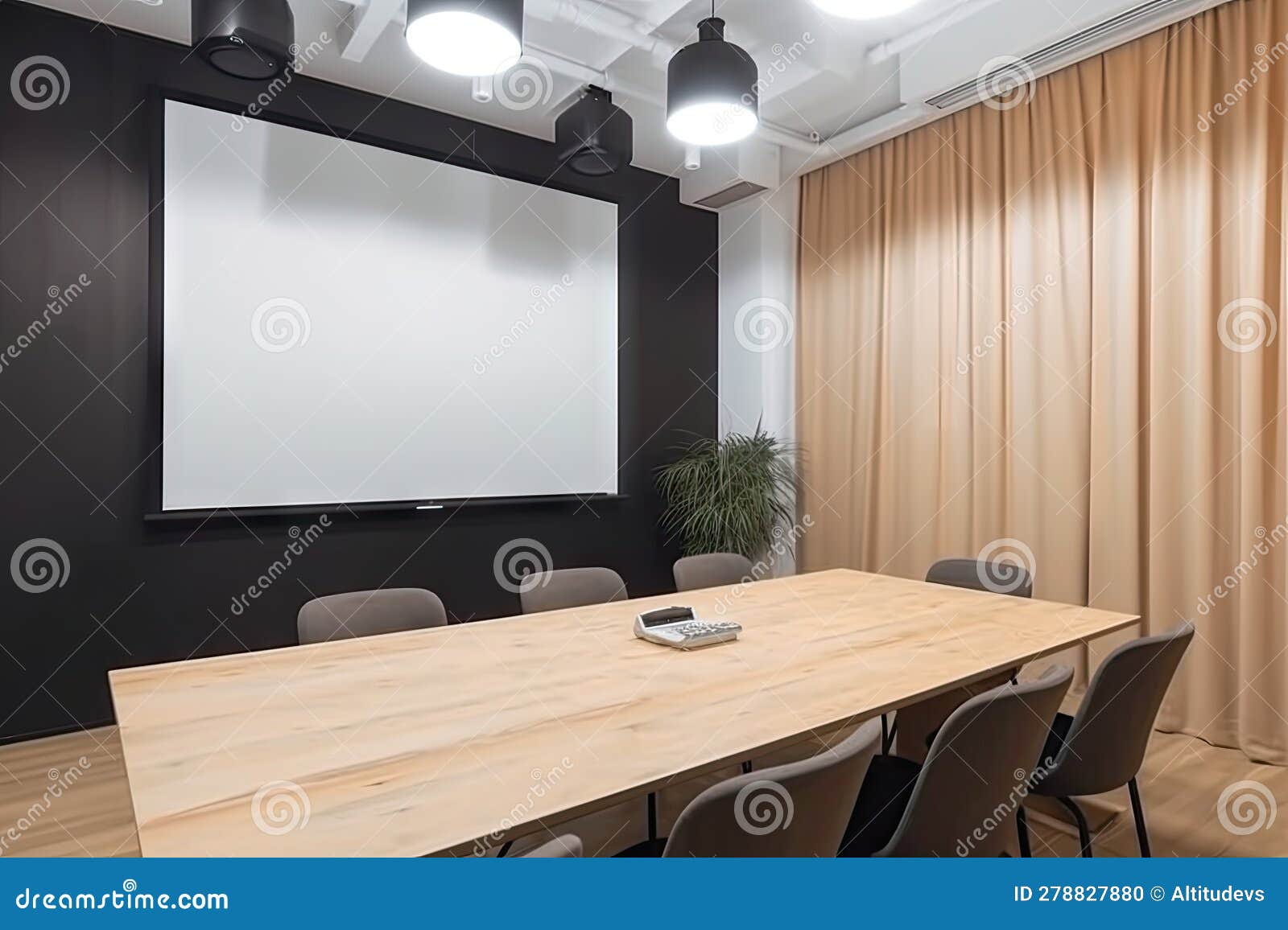 Projector Screen on Wall, Ready for Presentation in Modern Meeting Room ...