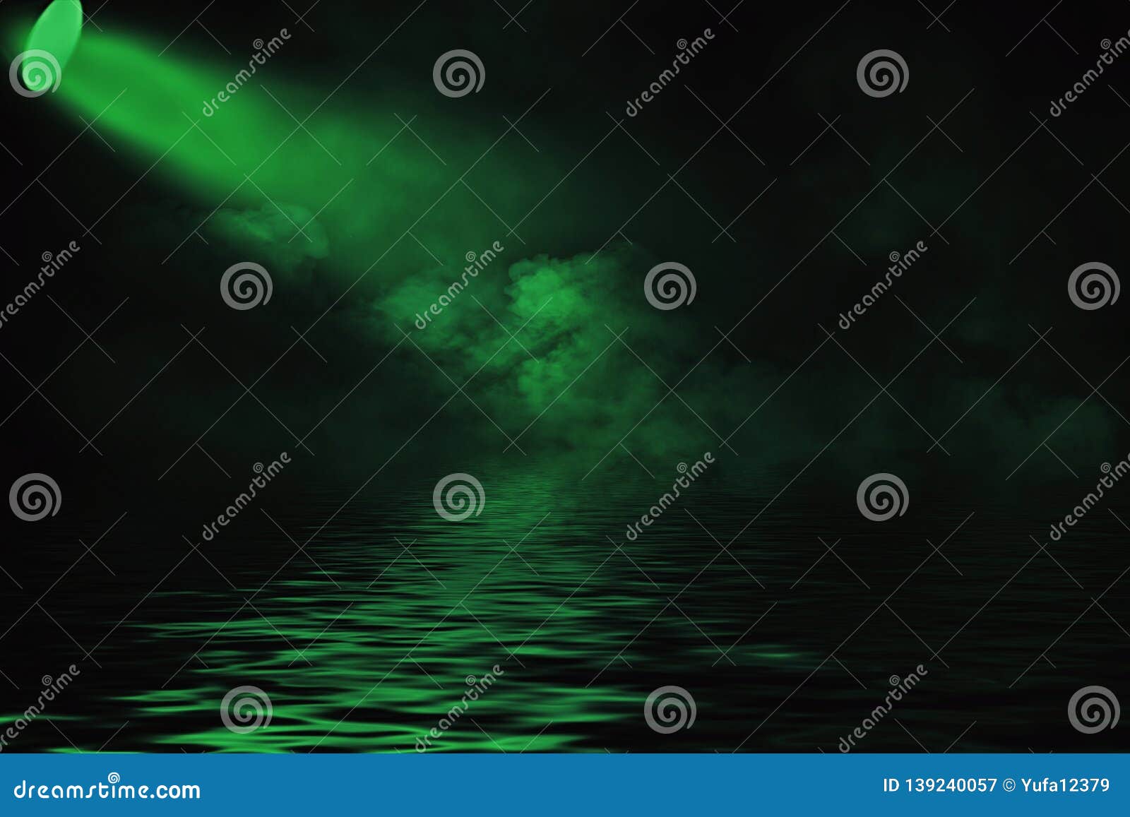 Projector Spotlight with Reflection in Water. Isolated on Black ...