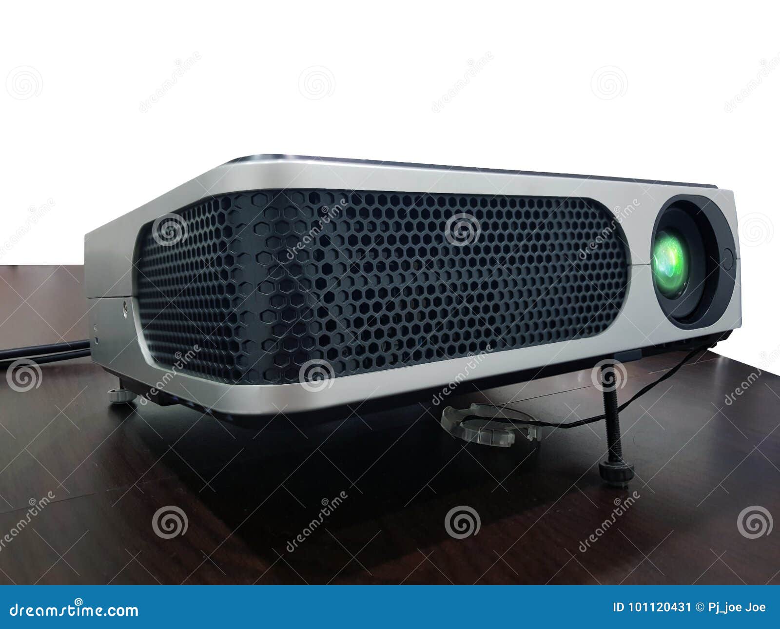 Projector on wood table stock image. Image of interior - 101120431
