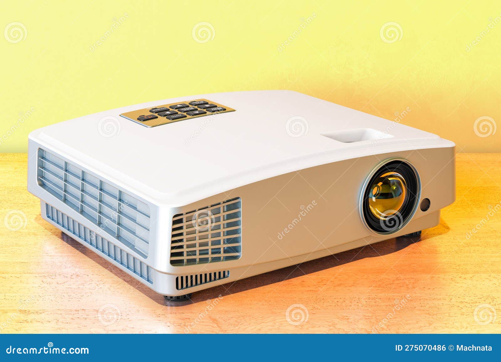 Projector on the Wooden Table. 3D Rendering Stock Illustration ...