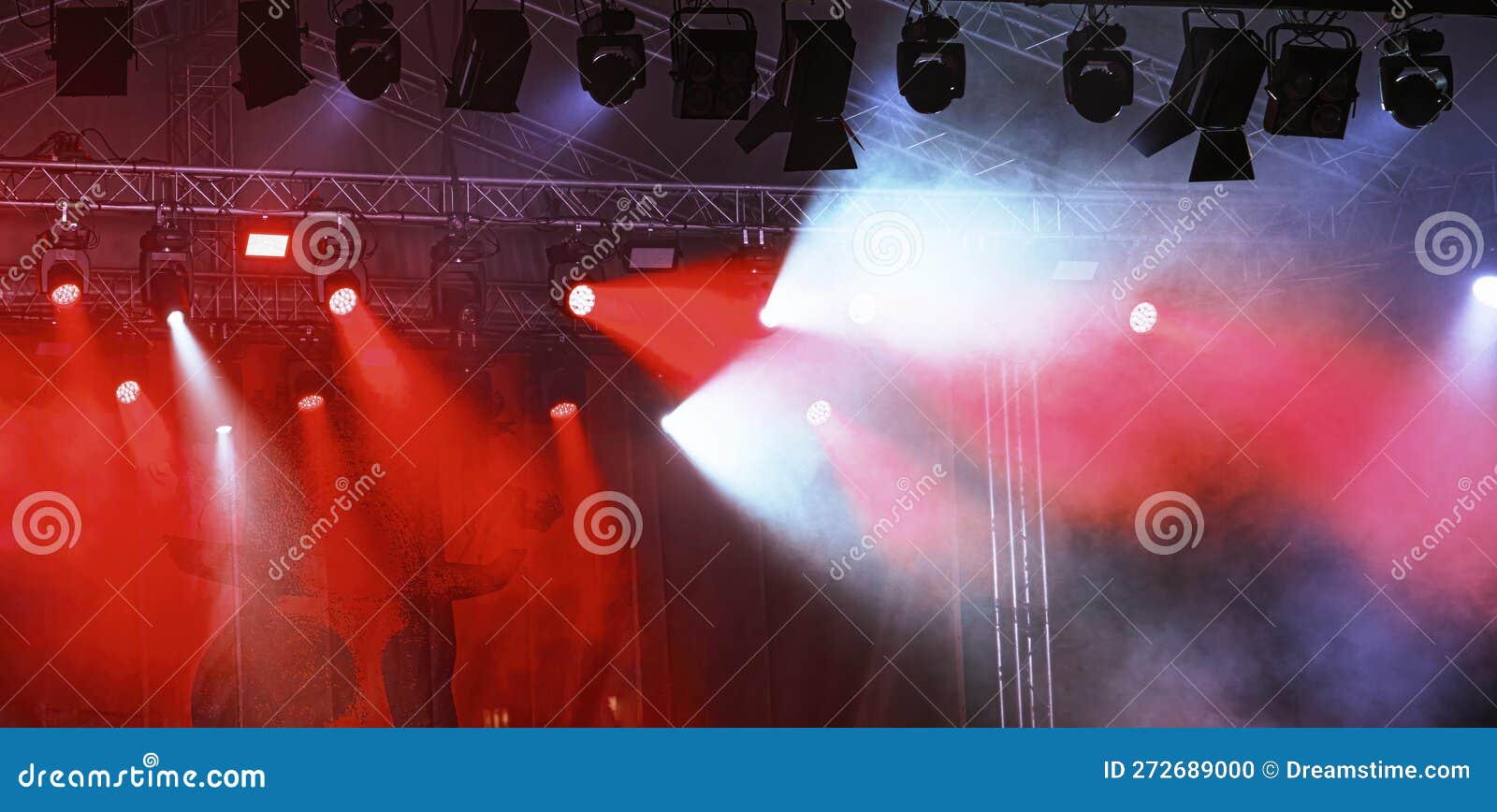 Projectors Light Beam through Smoke on Stage Stock Photo - Image of ...