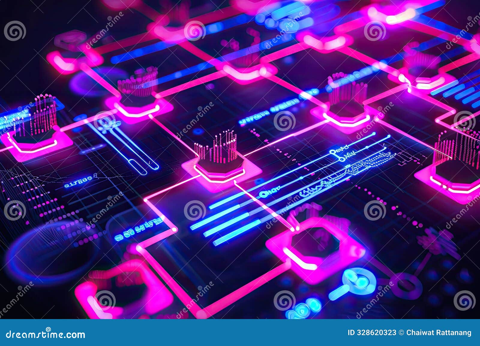 Projects Connected with Bright Lights, Neon Flowchart Stock ...