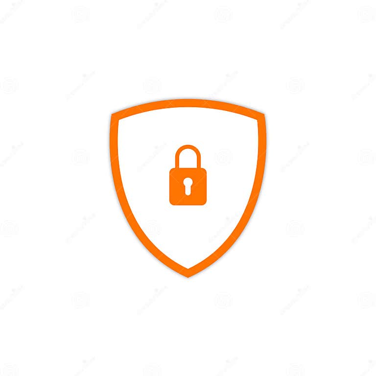Outline Orange Secure Digital Shield Vector Logo with Padlock. Stock ...