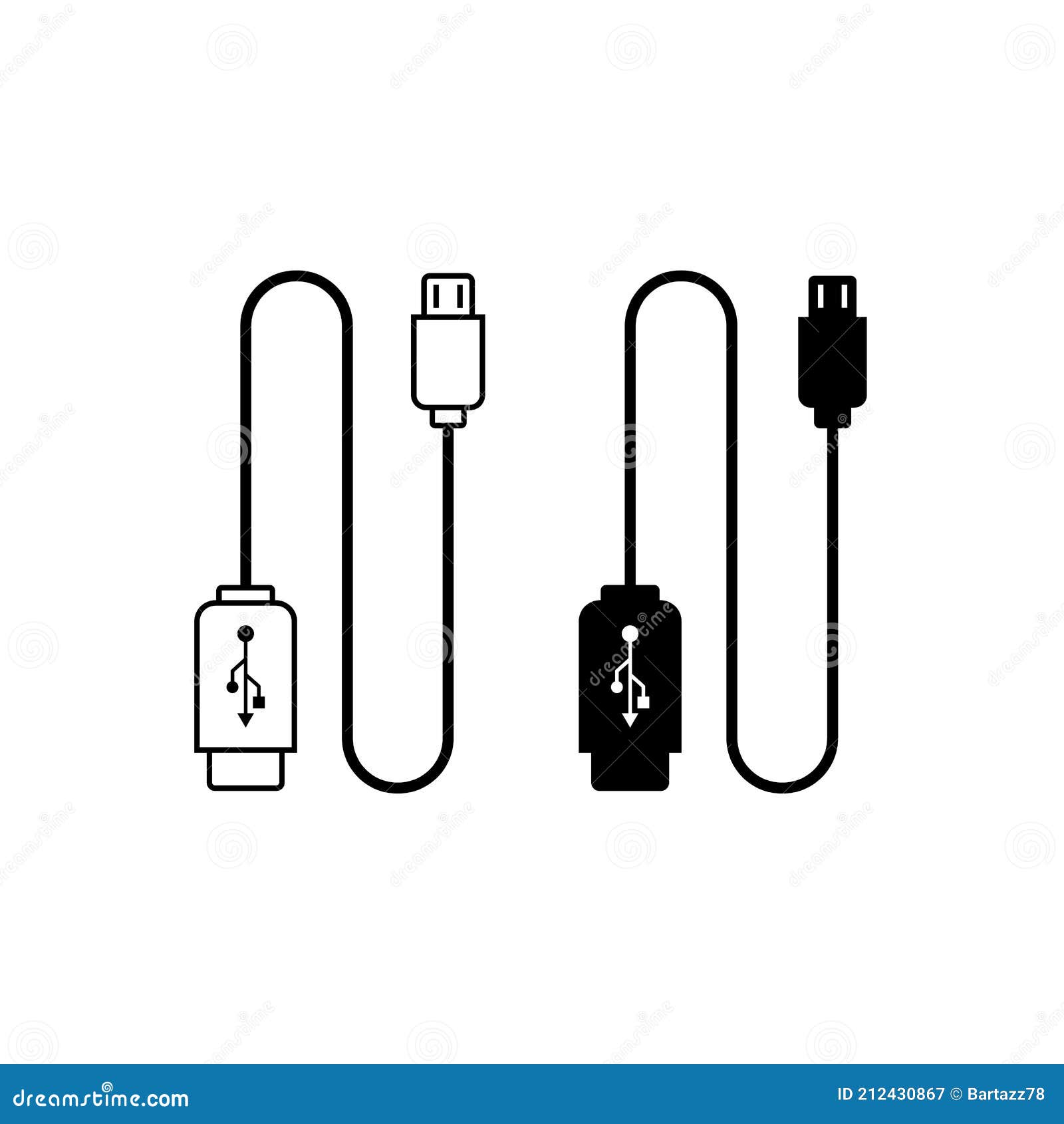 USB Cable Vector Logo Pack of Black and White Web Icons. Stock Vector ...
