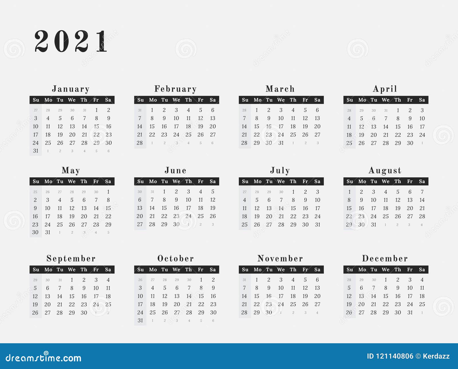 Projeto Horizontal Do Calendário De 2021 Anos Ilustração do Vetor ...
