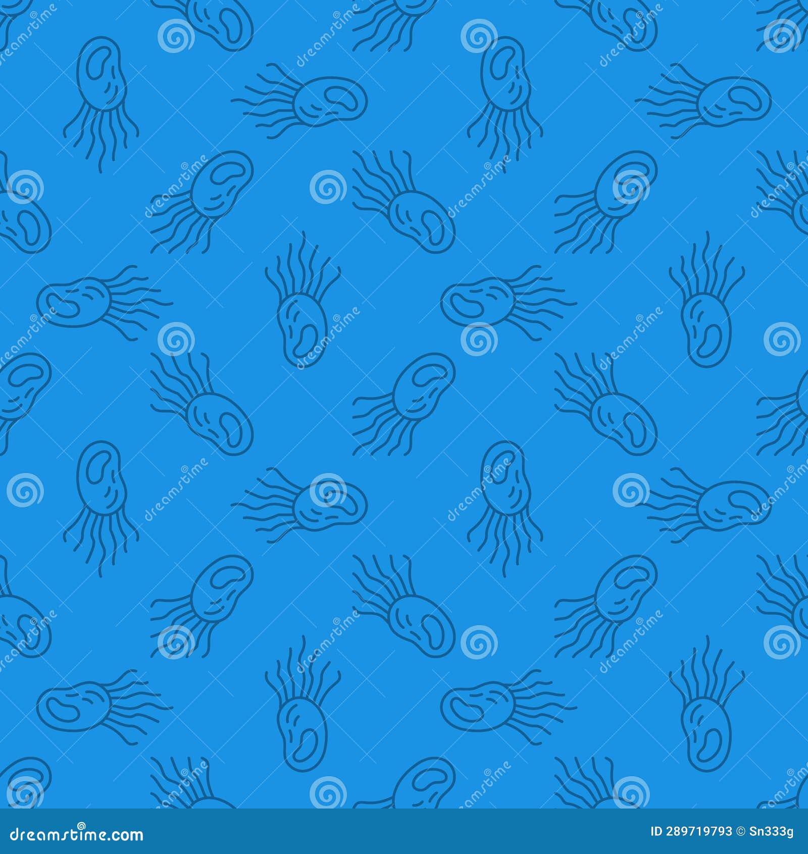 Prokaryote Microbe Vector Concept Blue Outline Seamless Pattern Stock ...