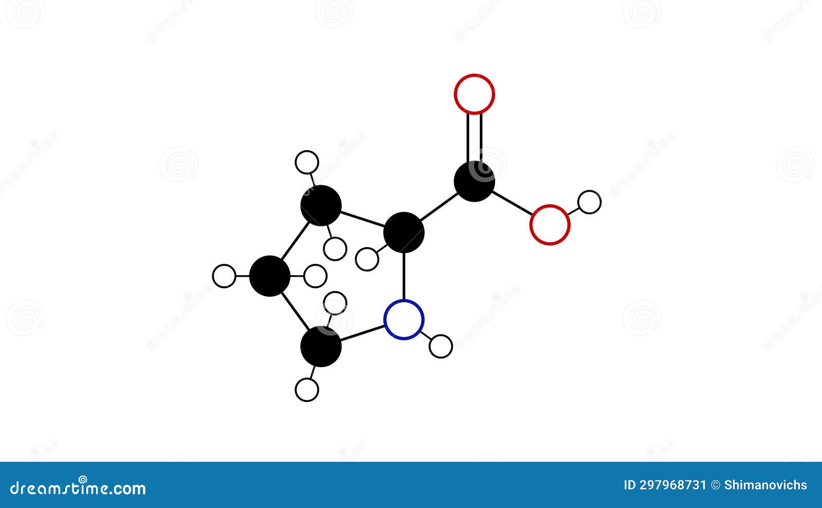 Proline Molecule Structural Chemical Formula Ball And Stick Model