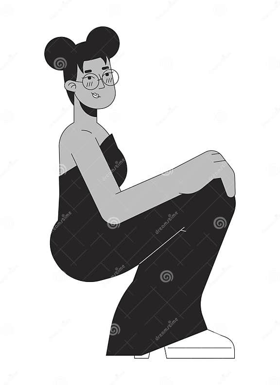 Prom Evening Wear African American Girl Black And White 2d Line Cartoon