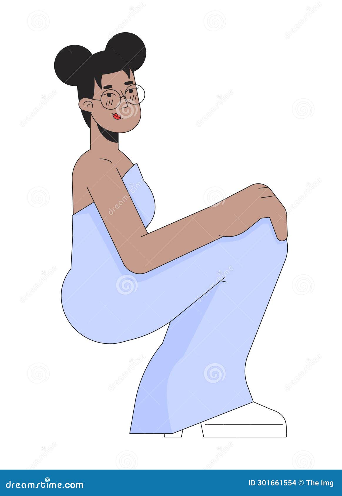 Prom Evening Wear African American Girl 2d Linear Cartoon Character