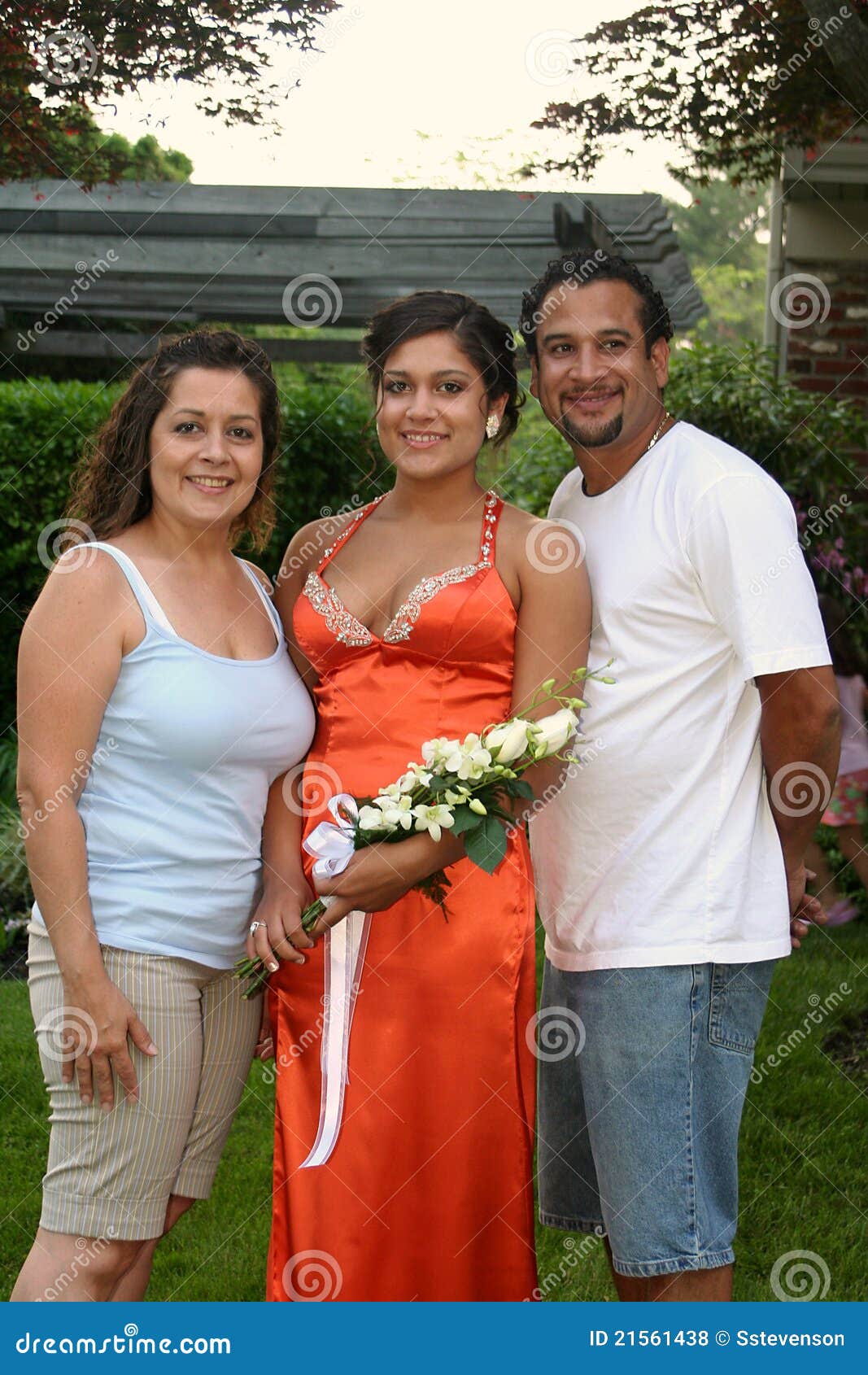 Prom Girl Orange and Parents Stock Photo - Image of beauty, elegant ...