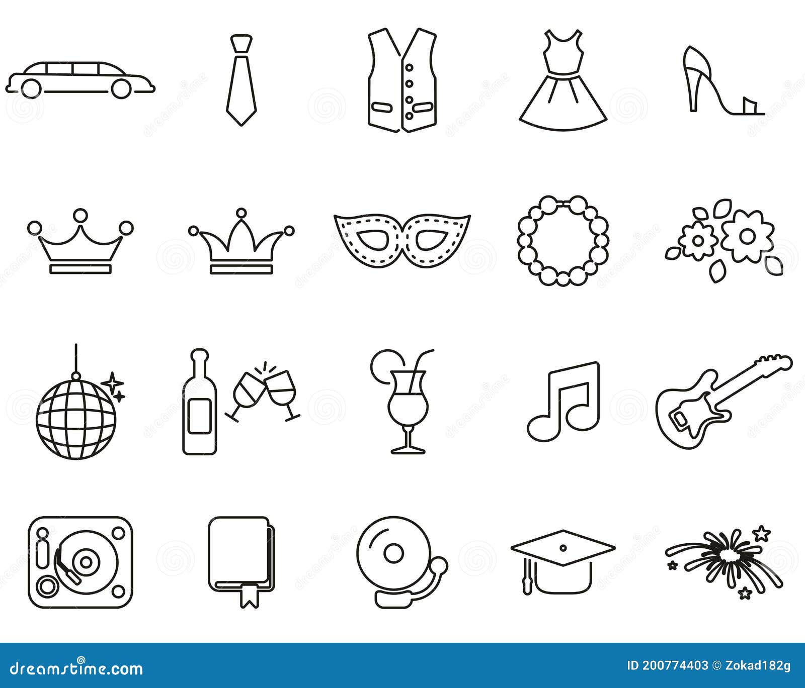 Prom Night Icons Black & White Thin Line Set Big Stock Vector ...