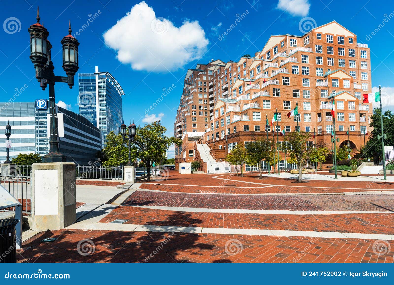 Promenade and Buildings by Baltimore Bay Stock Photo - Image of bank ...