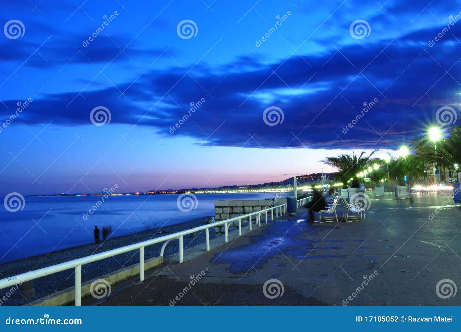 Promenade Des Anglais at Night Stock Photo - Image of beach, european ...