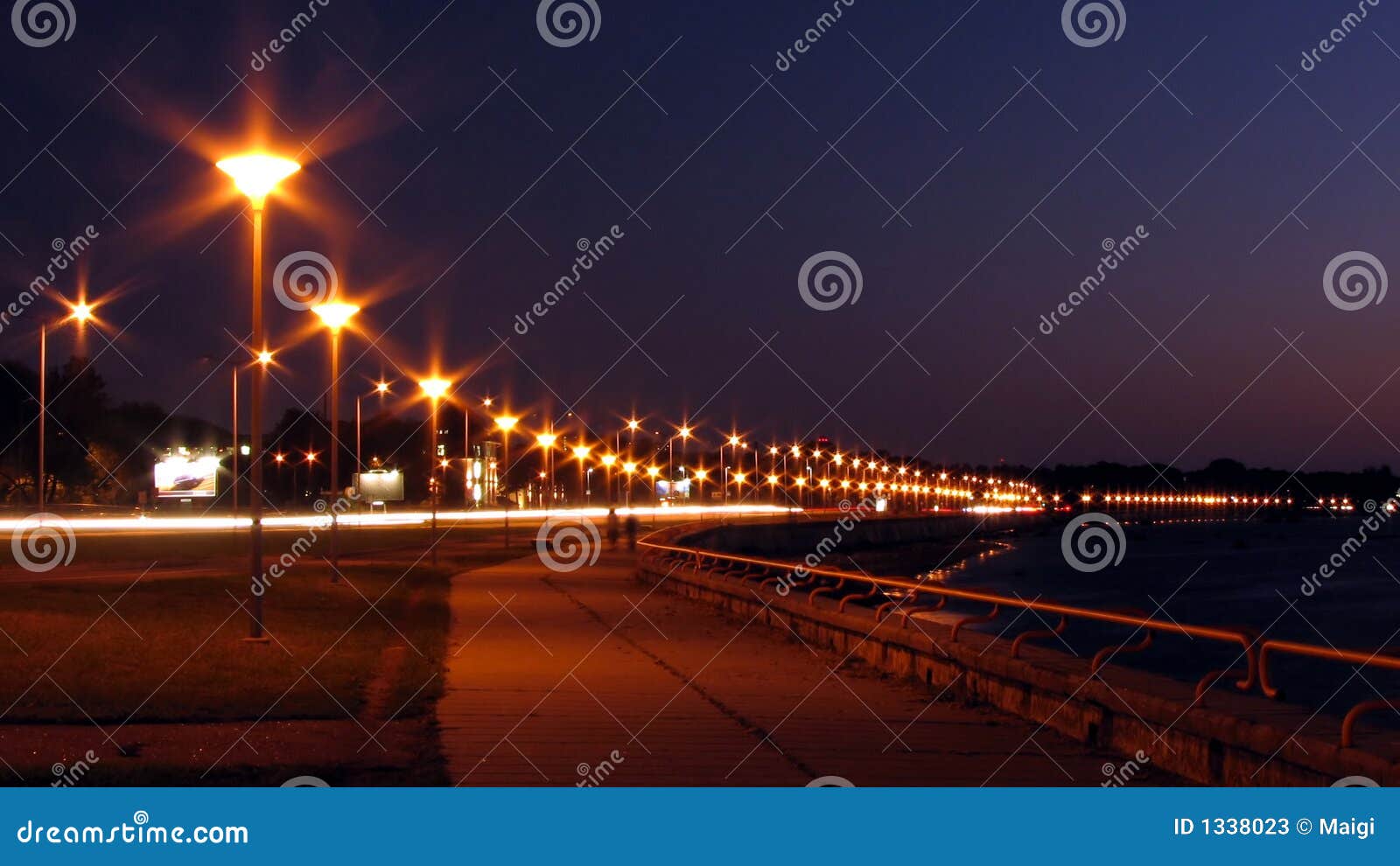 Promenade at night stock image. Image of lights, pavement - 1338023