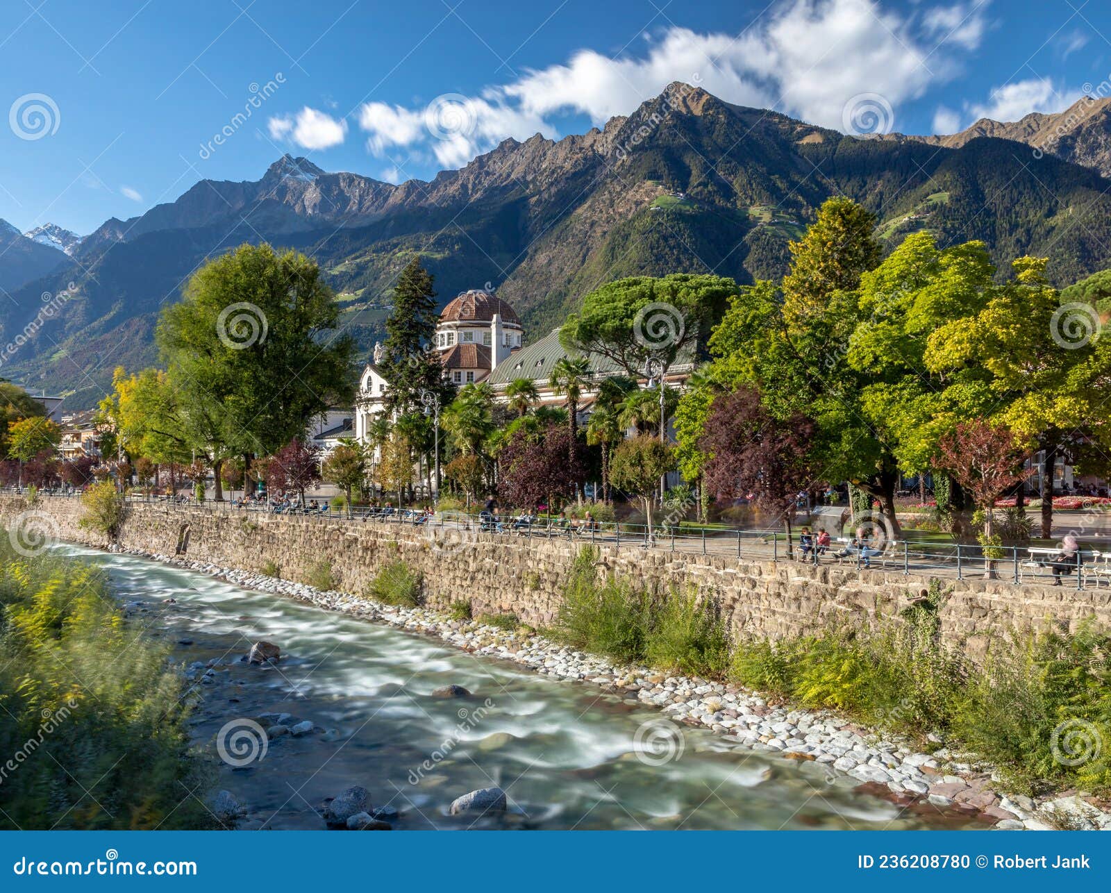 Promenade at Passer River in Meran Stock Photo - Image of blue, tyrol ...