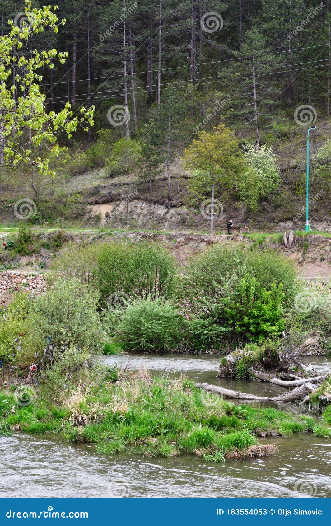 Promenade by the River in the Spring Stock Image - Image of water ...