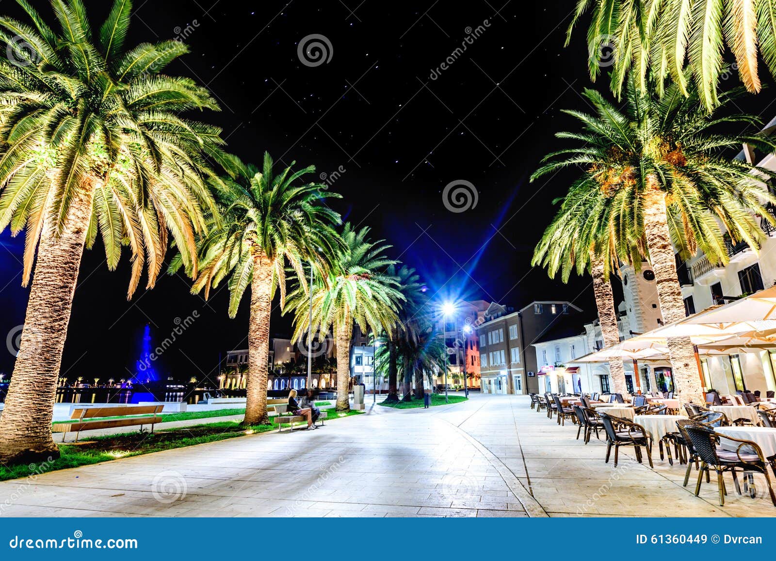 Promenade In Tivat, Montenegro In The Night Stock Photo - Image: 61360449
