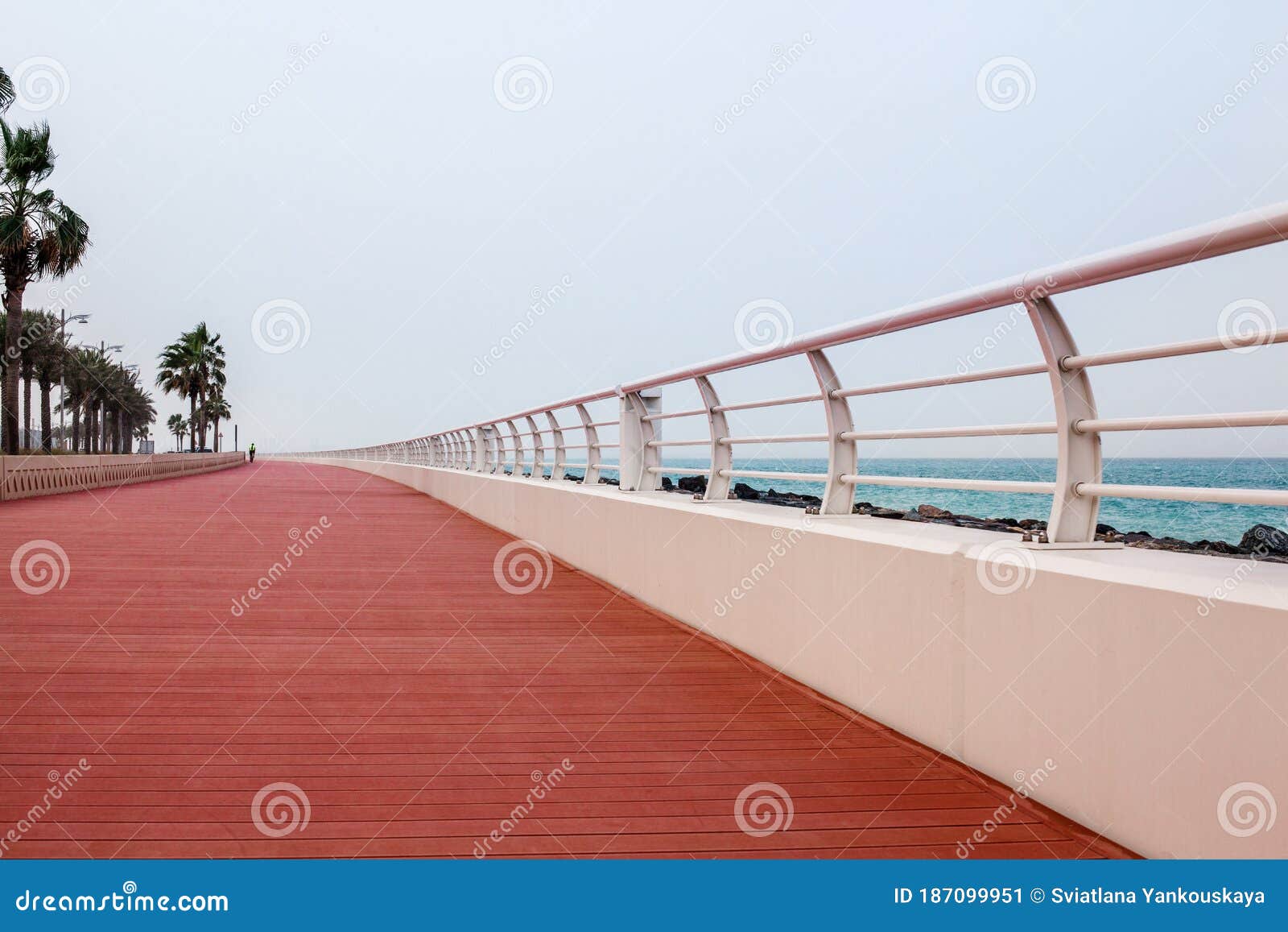 Promenade with Walkway and White Fence Stock Image - Image of marina ...