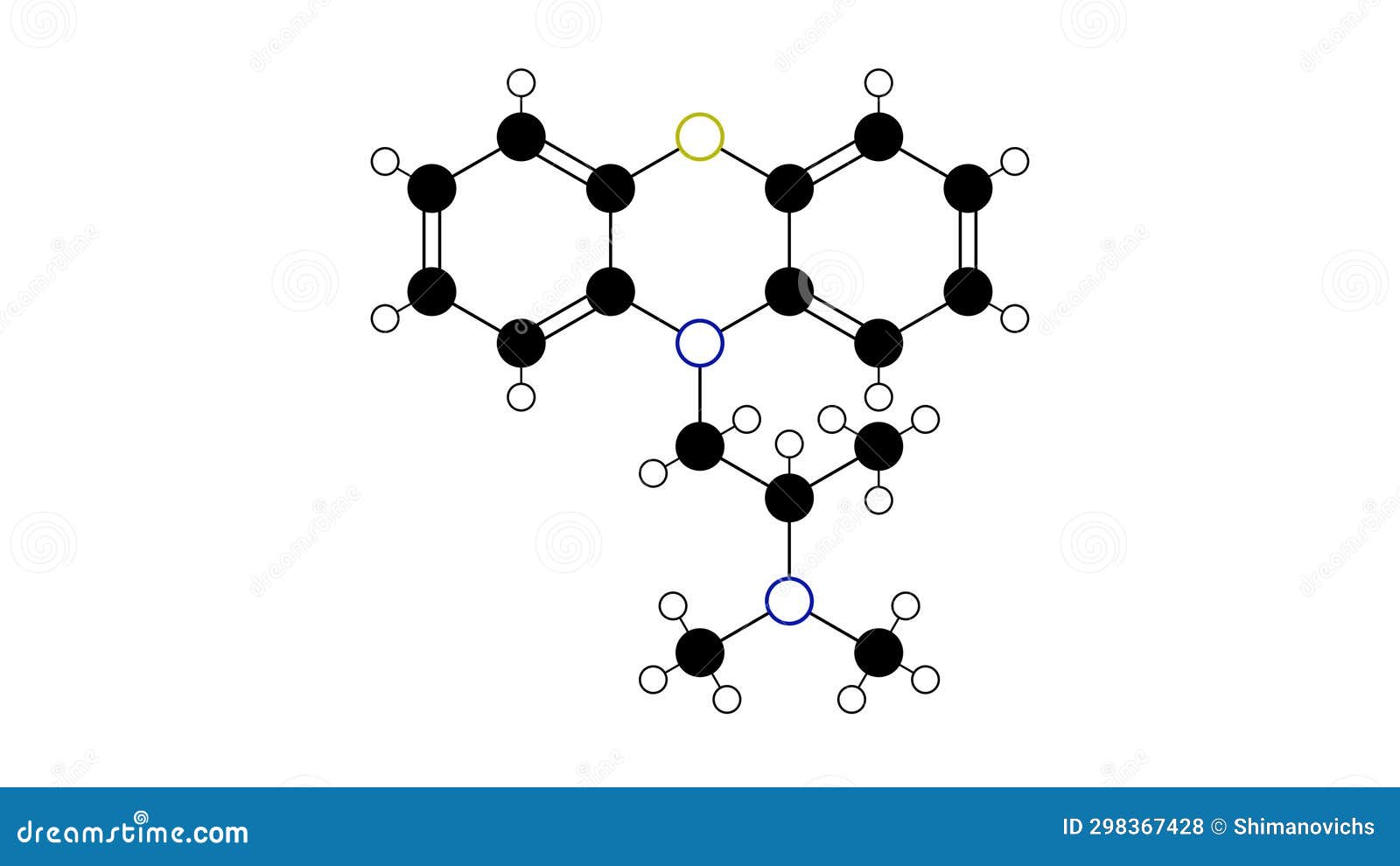 Promethazine Molecule, Structural Chemical Formula, Ball-and-stick ...