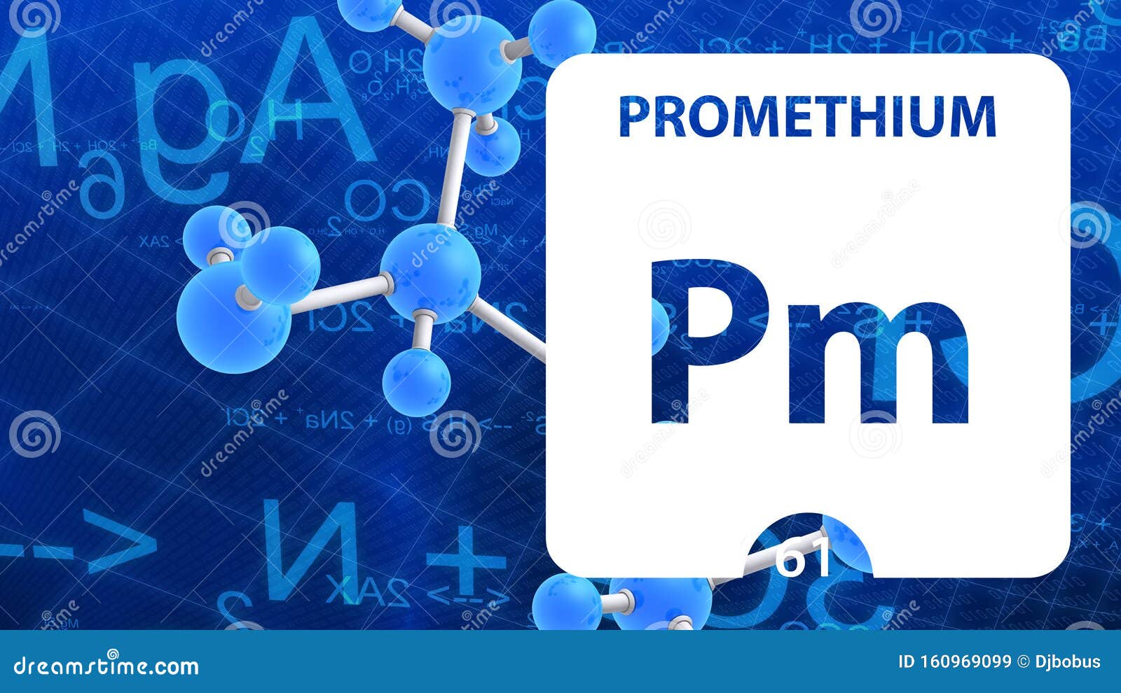 Promethium Pm, Chemical Element Sign. 3D Rendering Isolated On White ...