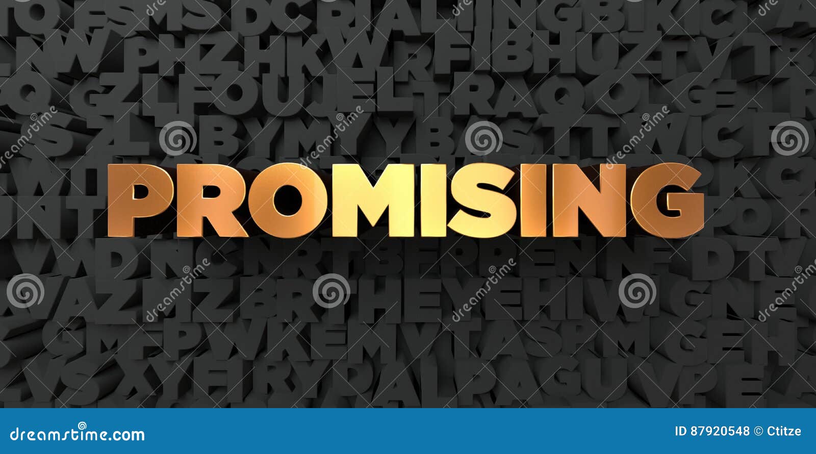 Promising - Gold Text on Black Background - 3D Rendered Royalty Free ... Promising - Gold Text on Black Background - 3D Rendered Royalty Free ...
