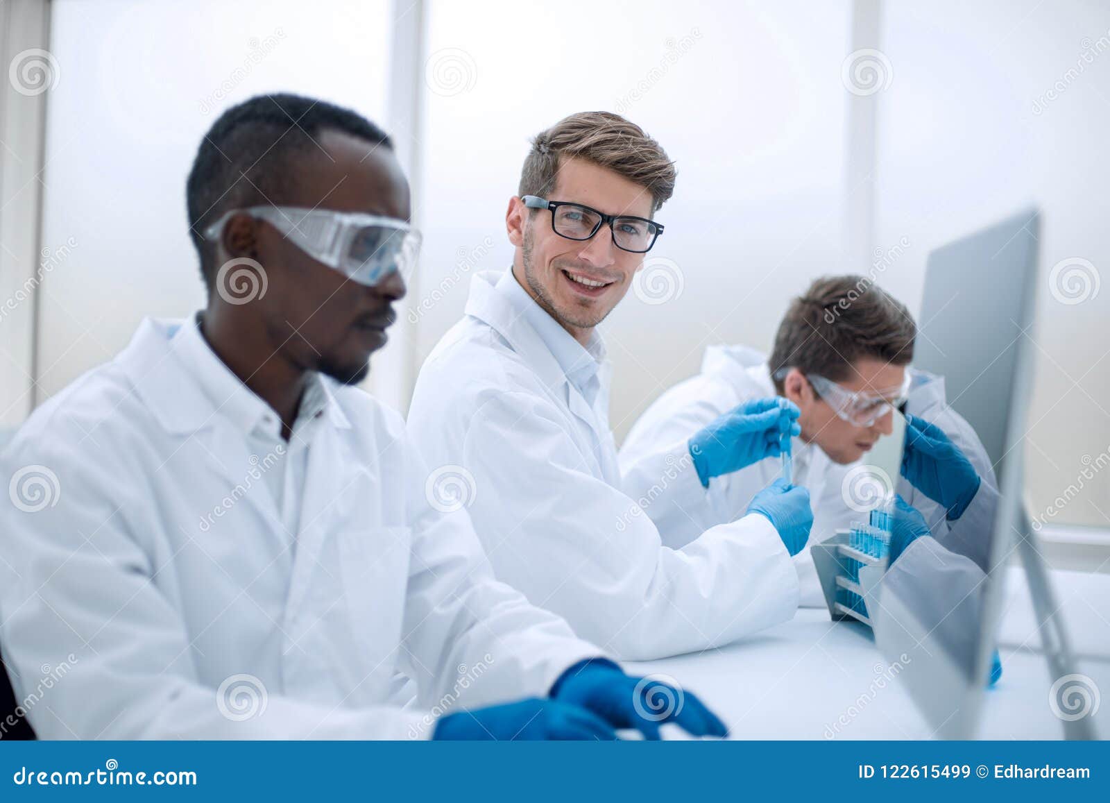 Promising Scientist Working on a Computer in the Laboratory Stock Image ...