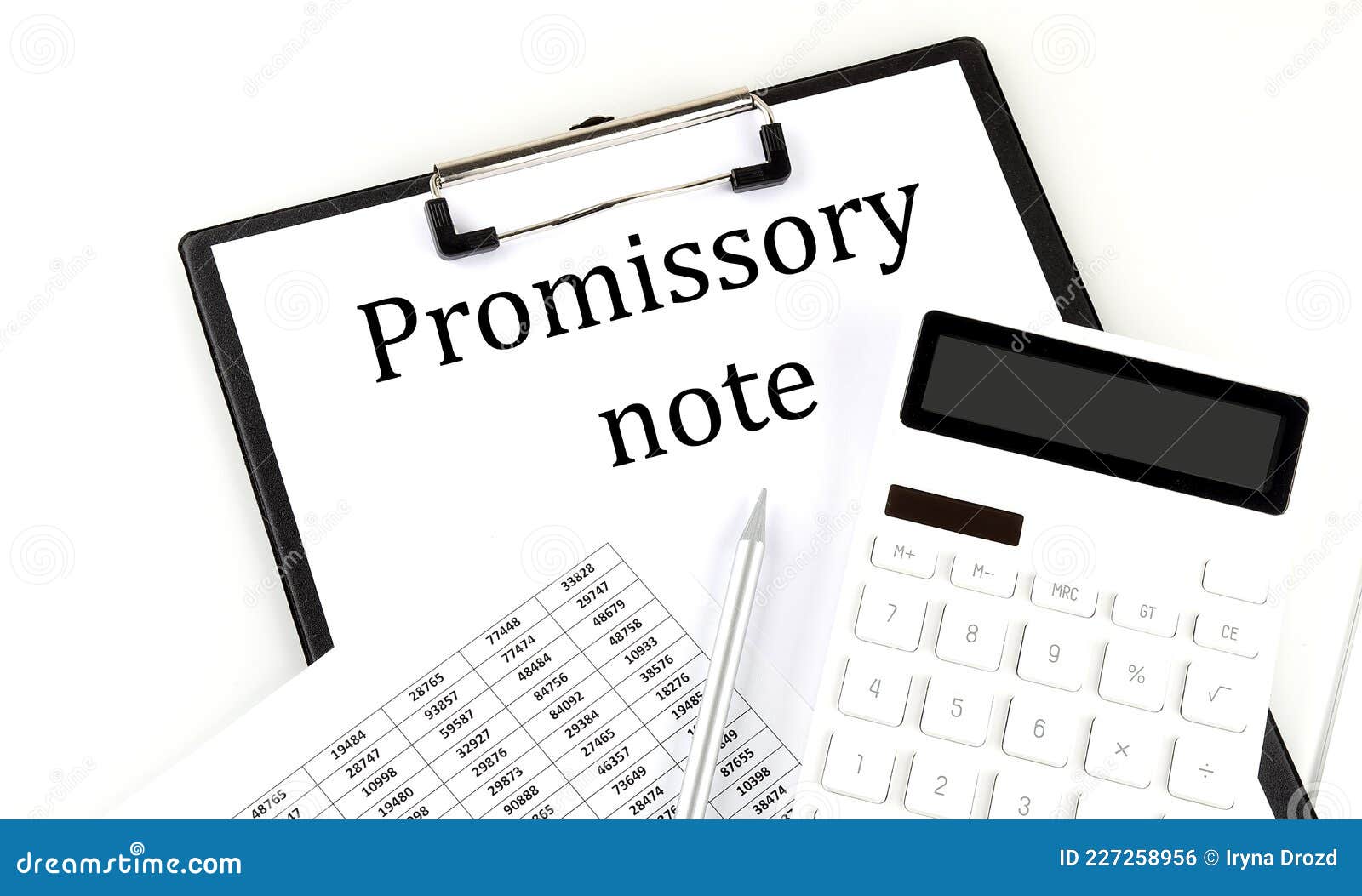 PROMISSORY NOTE Text on Folder with Chart and Calculator Stock Photo ...