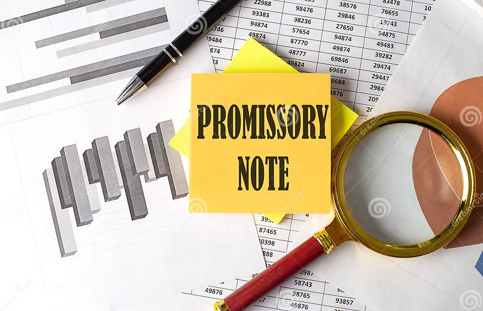 PROMISSORY NOTE Text on a Sticky on Red Notebook on Chart Background ...