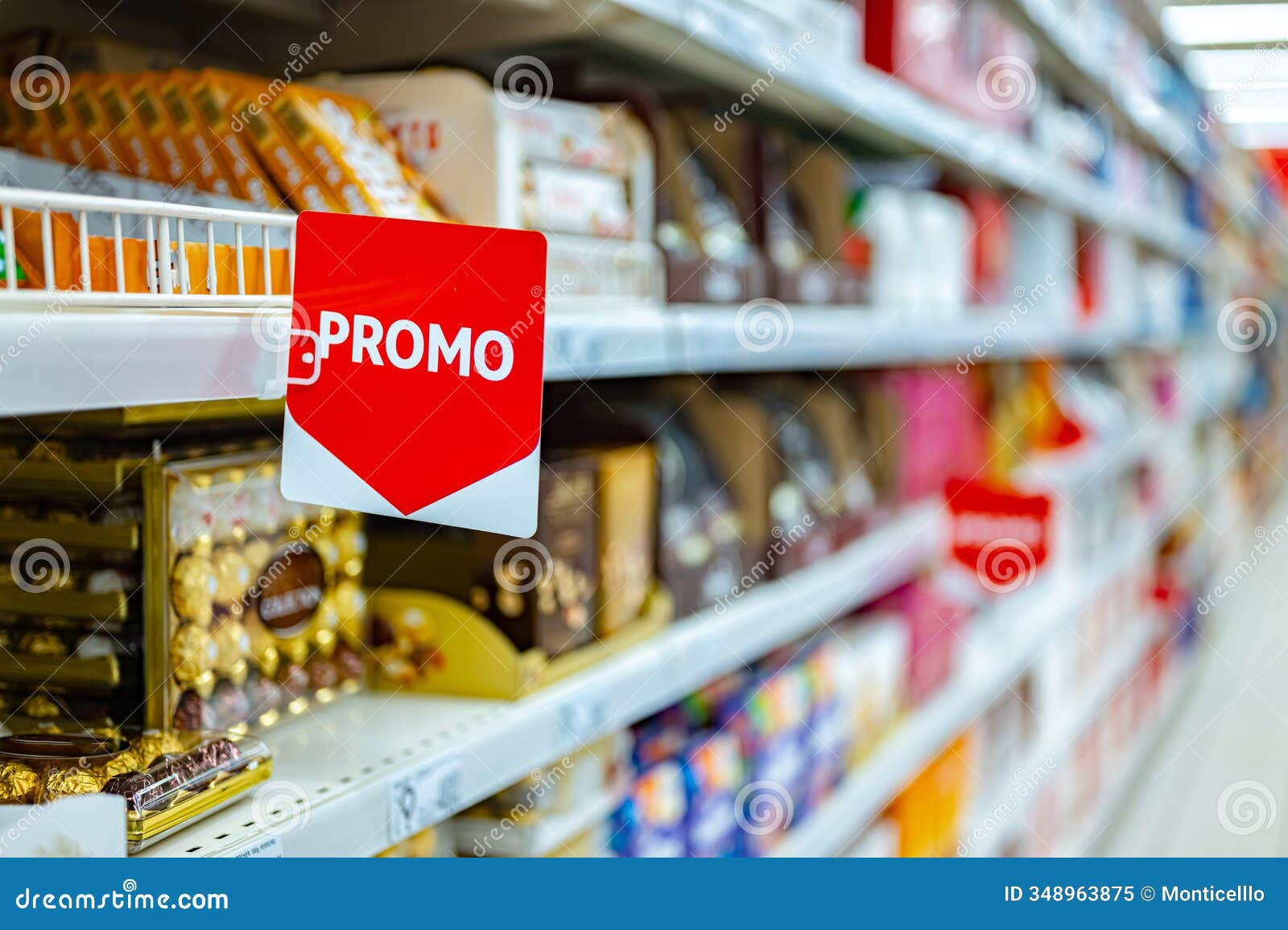 Promo Sign at a Shelf in a Supermarket Stock Image - Image of store ...