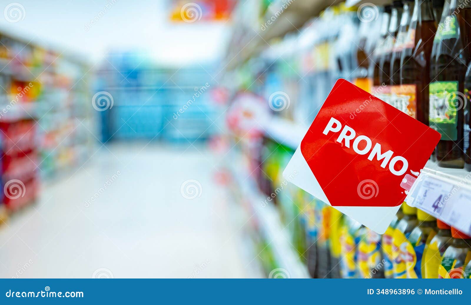 Promo Sign at a Shelf in a Supermarket Stock Photo - Image of grocery ...
