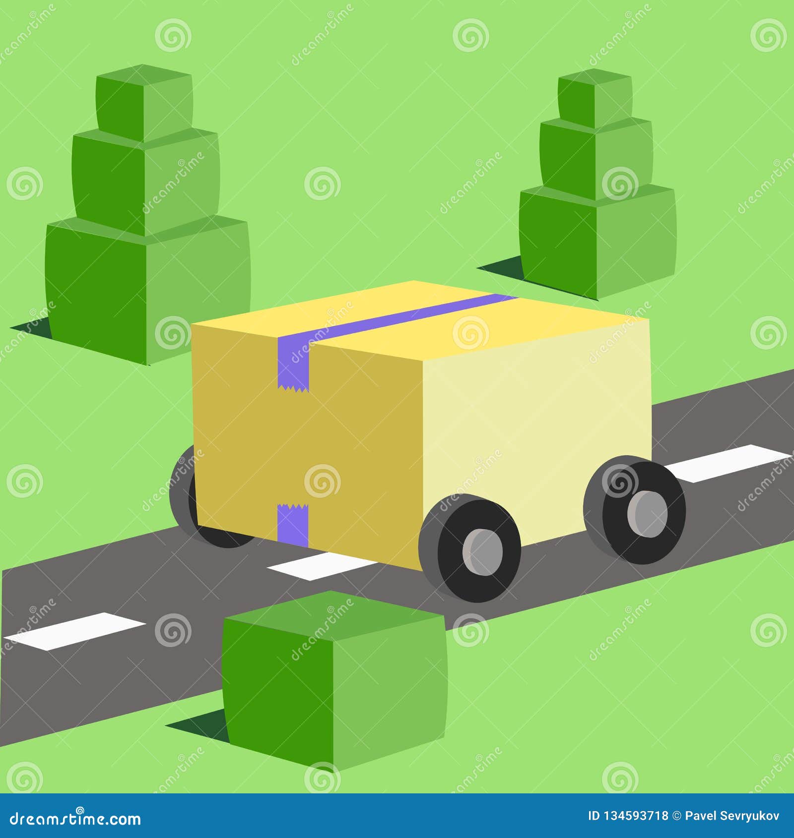 Promotion Vector Illustration with Driving Box on Road Flat Stock ...