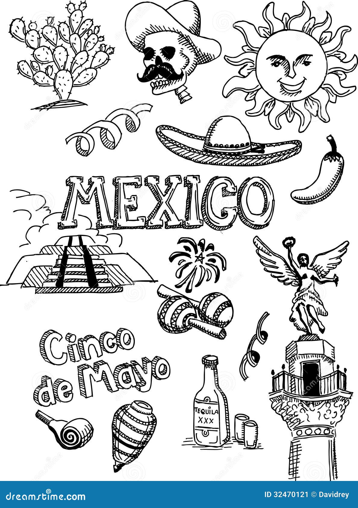 Mexico doodle stock vector. Illustration of black, white - 32470121