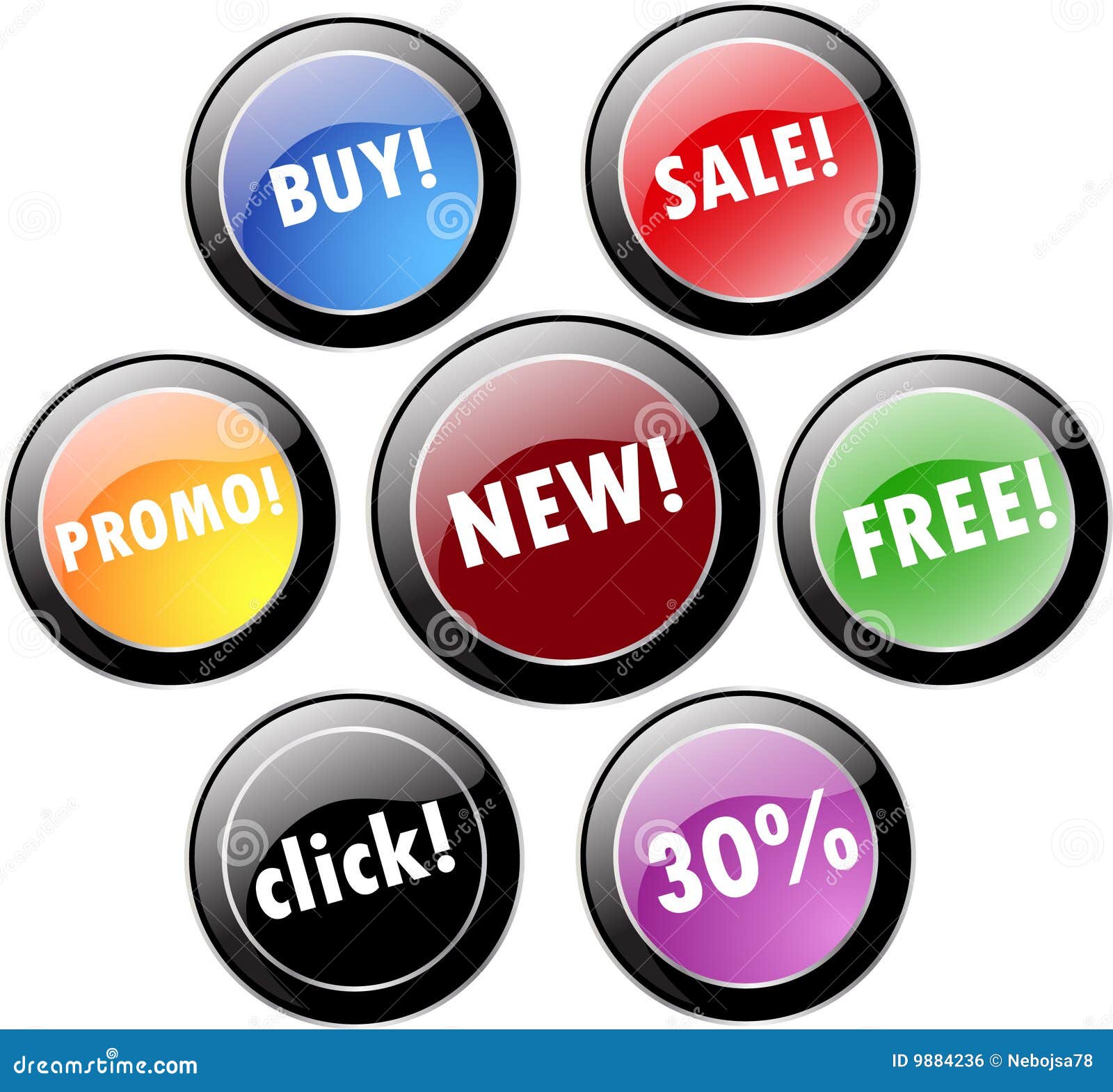 Promotional stickers stock vector. Illustration of glossy - 9884236