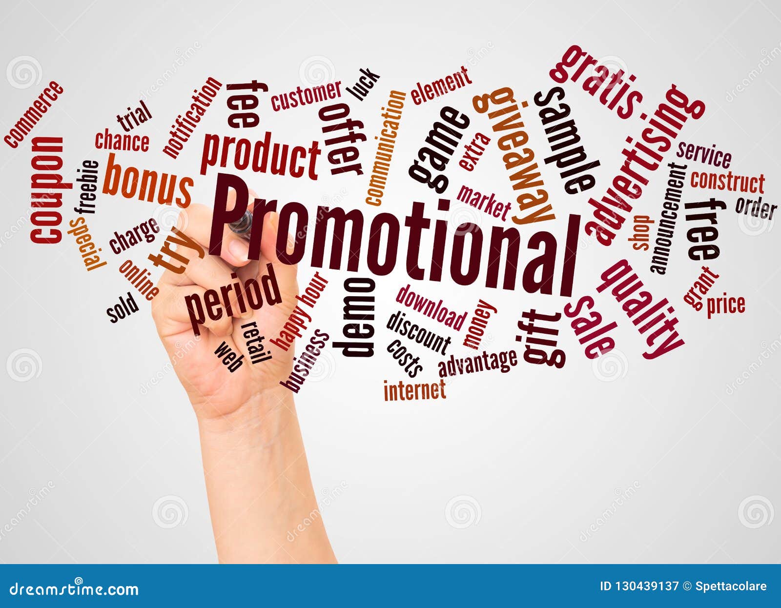 Promotional Word Cloud and Hand with Marker Concept Stock Illustration ...