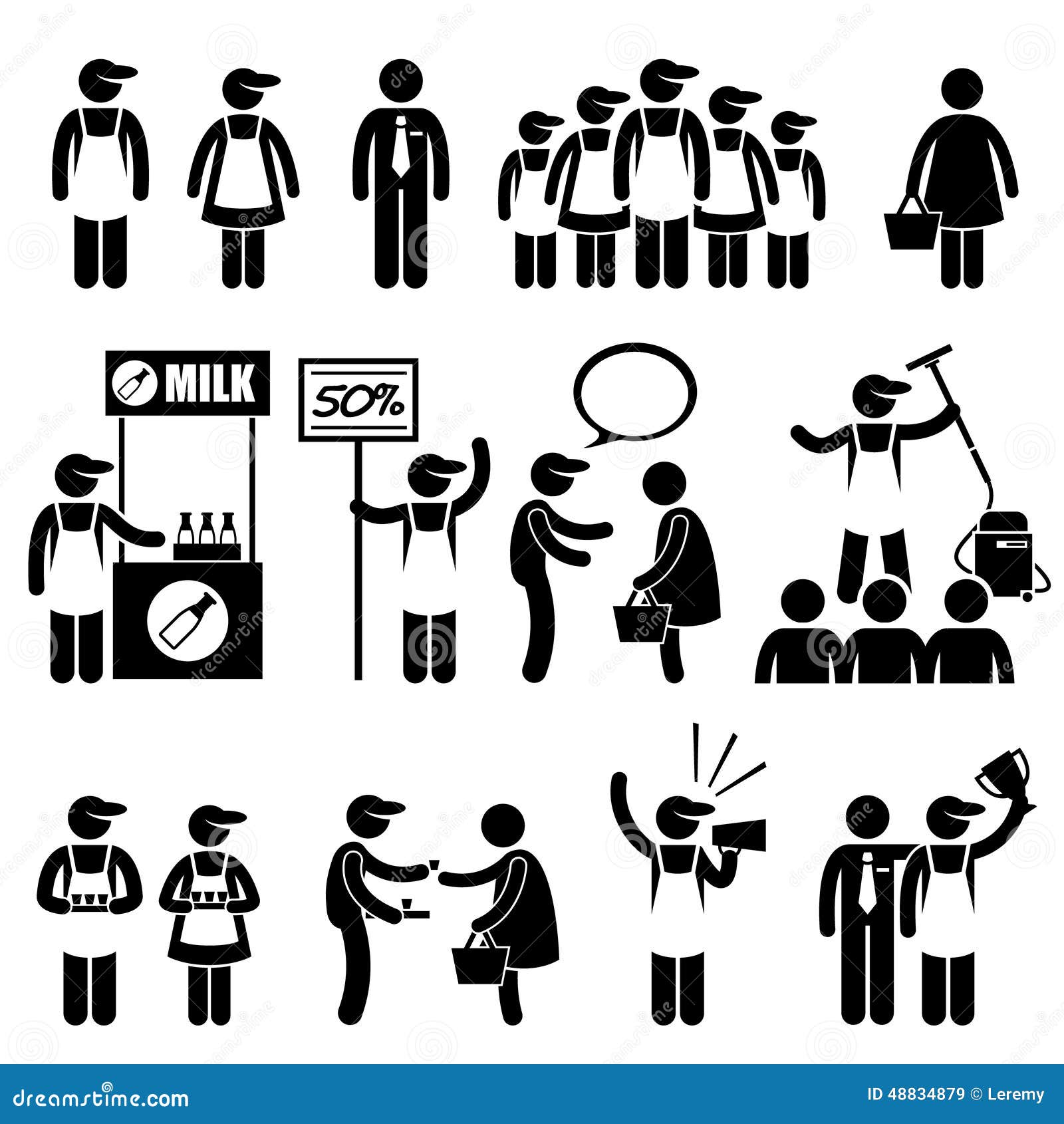 Promotorverkoper Customers Bij Winkelcomplexpictogrammen Vector ...