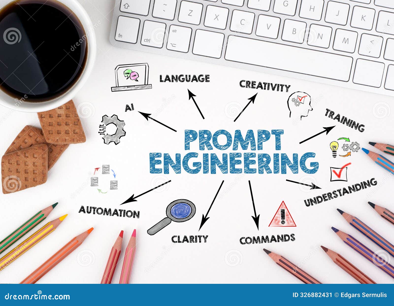 Prompt Engineering Concept. Chart with Keywords and Icons Stock Image ...