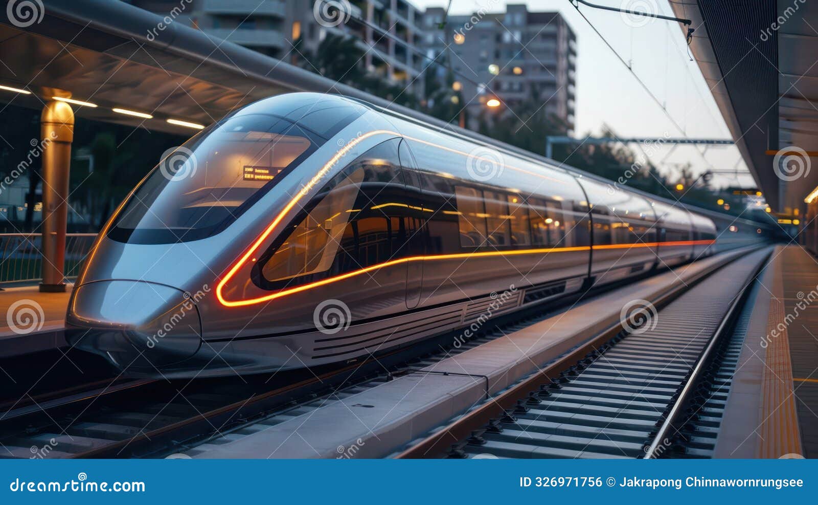 The Prompt is:a Sleek Silver and Orange Train is Shown at a Station ...