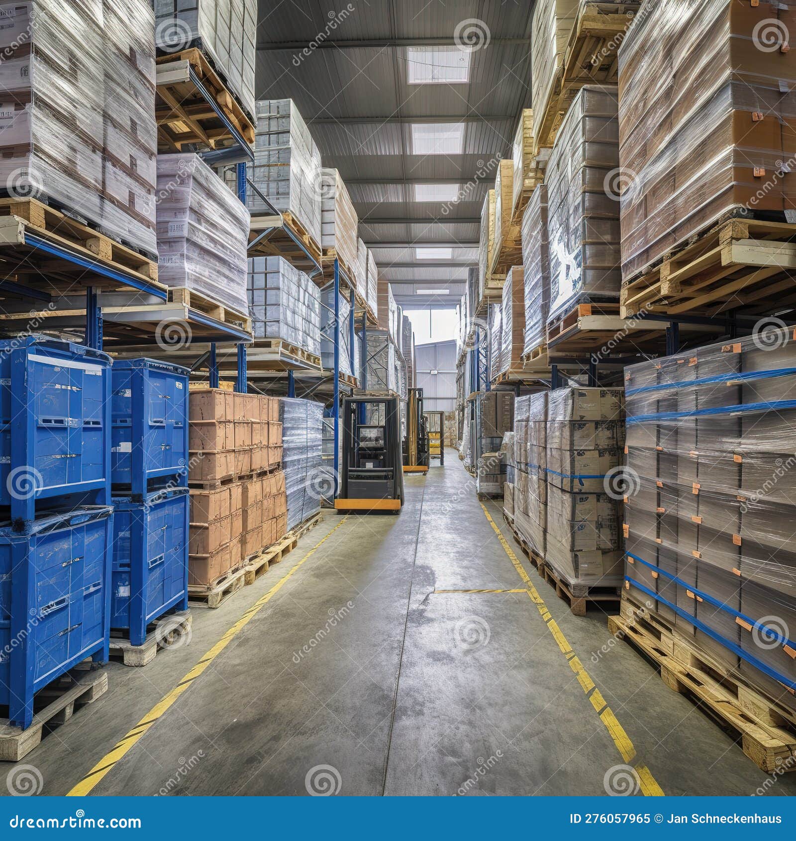Prompt Warehouse With Lots Of Pallets, Boxes, Racking And Forklift ...
